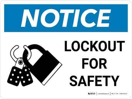 Notice: Lockout for Safety with Icon Landscape - Wall Sign