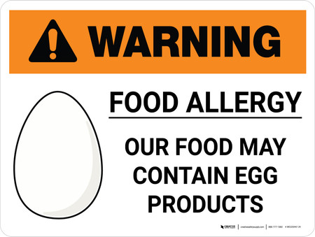 Warning: Food Allergy Food May Contain Egg with Icon Landscape - Wall Sign