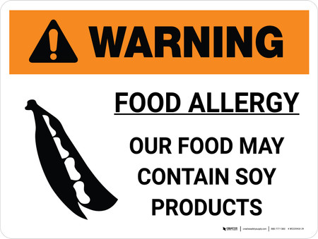 Warning: Food Allergy Food May Contain Soy Products Landscape - Wall Sign