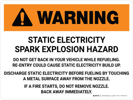 Warning: Static Electricity Spark Explosion Hazard Landscape - Wall ...