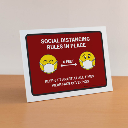 Social Distancing Rules In Place with Emojis Red Landscape - Desktop Sign