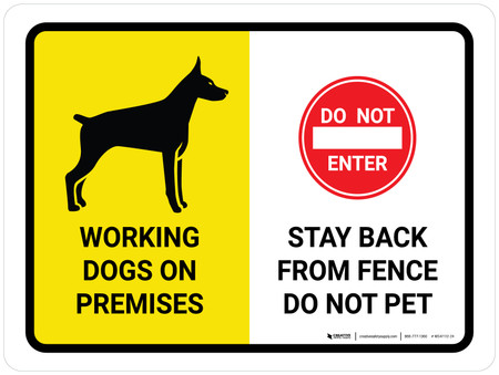 Working Dogs On Premises - Stay Back From Fence Landscape - Wall Sign