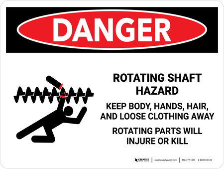 Danger: Rotating Shaft Hazard Keep Body Landscape - Wall Sign