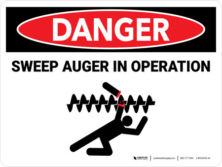 Danger: Sweep Auger In Operation Landscape - Wall Sign