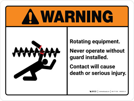 Warning: Ansi Rotating Equipment Landscape - Wall Sign