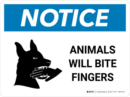 Notice: Animals Will Bite Fingers Landscape - Wall Sign