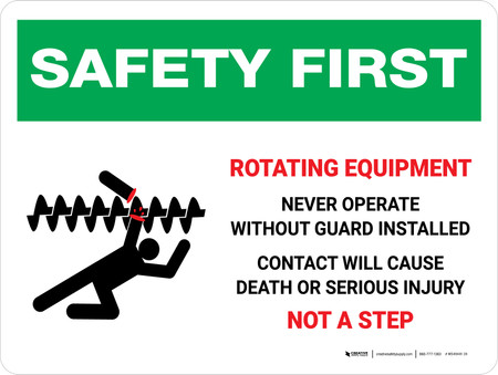 Safety First: Rotating Equipment Never Operate Landscape - Wall Sign