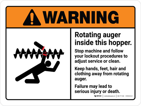 Warning: Ansi Rotating Auger Inside Landscape - Wall Sign