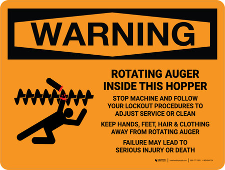 Warning: Rotating Auger Inside Landscape - Wall Sign