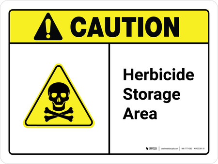 Caution: Herbicide Storage Area with Hazard Icon ANSI Landscape - Wall ...