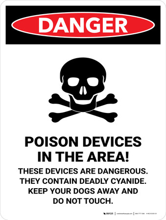 Danger: Poison Devices In The Area Portrait - Wall Sign