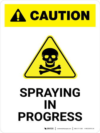 Caution: Spraying In Progress with Hazard Icon Portrait - Wall Sign