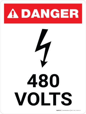 Danger: 480 Volts Portrait with Icon - Wall Sign