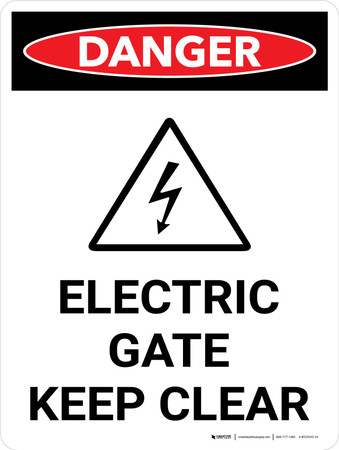 Danger: Electric Gate Keep Clear Portrait with Icon - Wall Sign ...