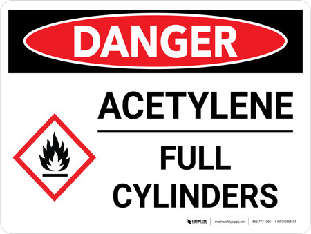 Danger: Acetylene Full Cylinders Landscape with Icon - Wall Sign