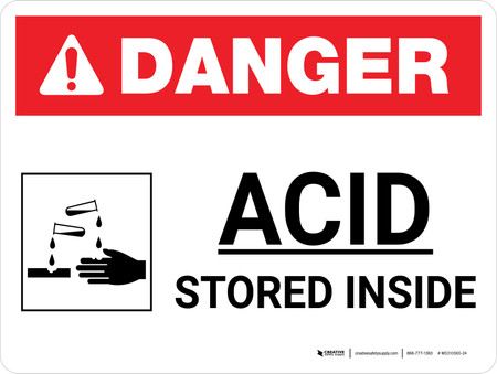Danger: Acid Stored Inside Landscape with Icon - Wall Sign