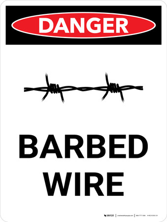 Danger: Barbed Wire Portrait with Icon - Wall Sign