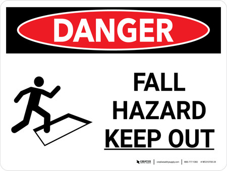 Danger: Fall Hazard Keep Out Landscape with Icon - Wall Sign