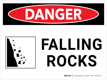 Danger: Falling Rocks Landscape with Icon - Wall Sign