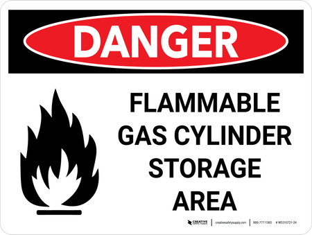 Danger: Flammable Gas Cylinder Storage Area Landscape with Icon - Wall Sign