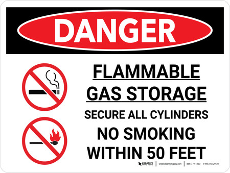 Danger: Flammable Gas Storage Secure Cylinders Landscape with Icon ...