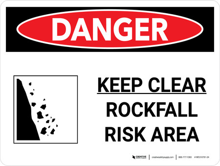 Danger: Keep Clear Rockfall Risk Landscape with Icon - Wall Sign