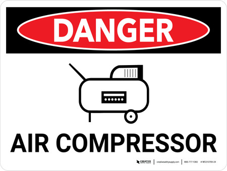 Danger: Air Compressor Landscape with Icon - Wall Sign