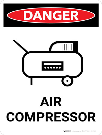 Danger: Air Compressor Portrait with Icon - Wall Sign