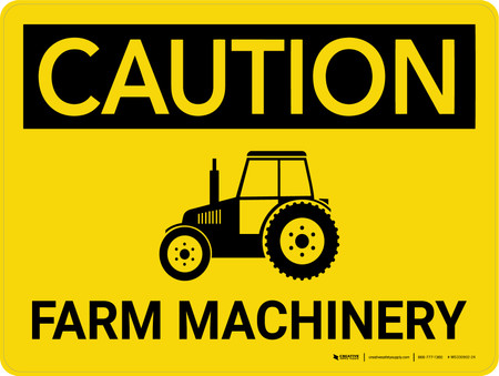Caution: Farm Machinery with Icon Landscape - Wall Sign