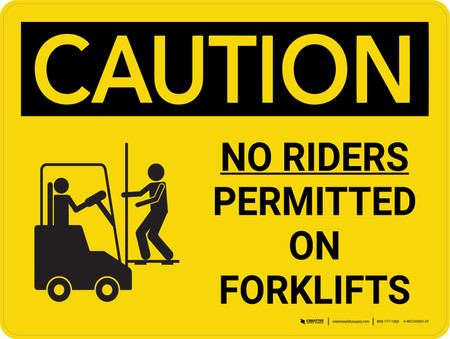Caution: No Riders Permitted on Forklifts Landscape With Icon - Wall Sign
