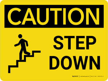 Caution: Step Down Landscape With Icon - Wall Sign