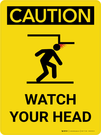 Caution: Watch Your Head Portrait with Icon - Wall Sign