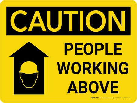Caution: People Working Above Landscape With Icon - Wall Sign