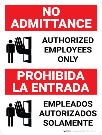 No Admittance Authorized Employees Only Bilingual Spanish with Icon ...