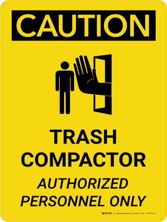 Caution: Trash Compactor Authorized Personnel Only Portrait With Icon ...