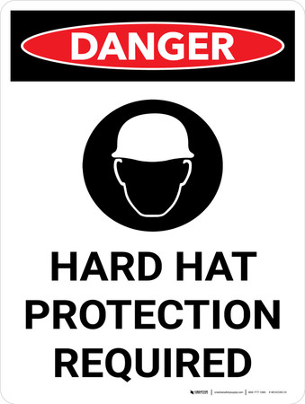 Danger: Hard Hat Protection Required Portrait with Icon - Wall Sign