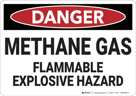 Danger: Methane Gas Flammable Explosive Hazard - Wall Sign