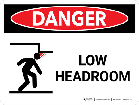 Danger: Low Headroom Warning Landscape with Graphic - Wall Sign
