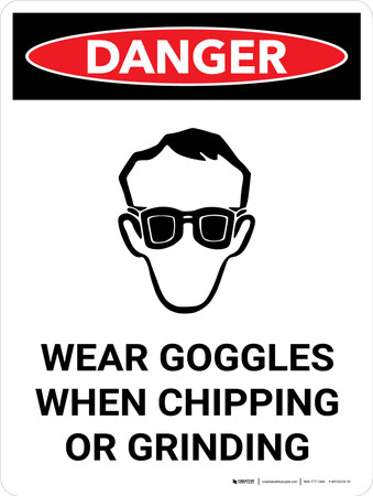 Danger: PPE Wear Goggles When Chipping and Grinding Portrait with ...