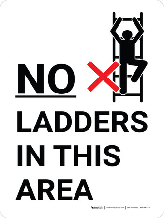 No Ladders In This Area Portrait with Graphic - Wall Sign