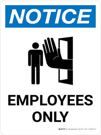 Notice: Employees Only Portrait with Icon - Wall Sign