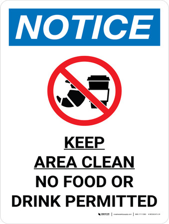 Notice: Keep Area Clean - No Food or Drink Permitted Portrait with Icon ...