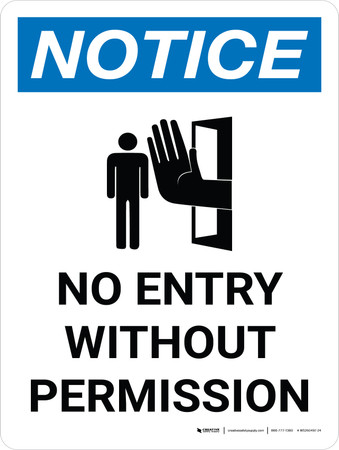 Notice: No Entry Without Permission Portrait with Icon - Wall Sign ...