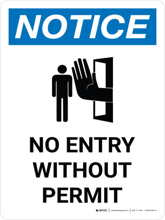 Notice: No Entry Without Permit Portrait with Icon - Wall Sign