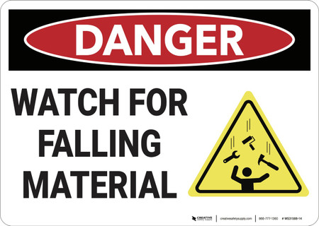 Danger: Watch For Falling Material - Wall Sign