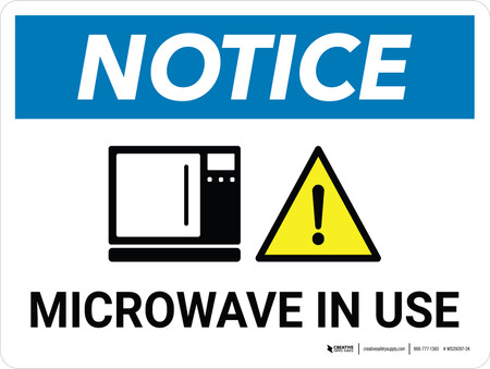 Notice: Microwave In Use Landscape with Icon - Wall Sign
