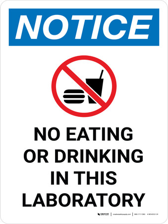 Notice: No Eating Drinking In Laboratory Portrait with Icon - Wall Sign