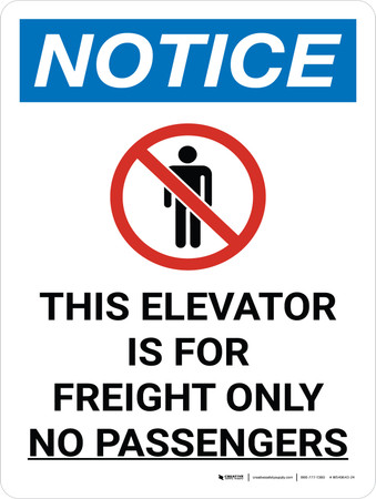 Notice: Elevator for Freight Only No Passengers Portrait with Icon ...