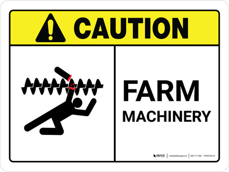 Caution: Farm Machinery ANSI Landscape - Wall Sign