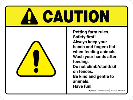 Caution: Petting Farm Rules Safety First ANSI Landscape - Wall Sign